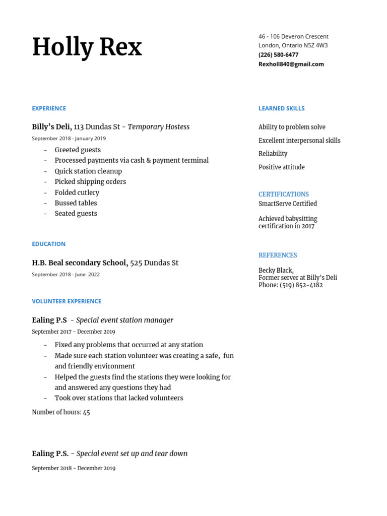 Resume of Holly Rex | PDF