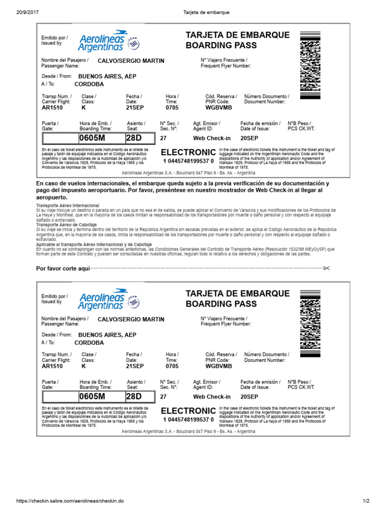 Tarjeta de Embarque Aerolíneas Argentinas | PDF | Aeropuerto | aerolíneas