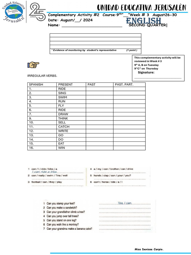 Irregular Verbs Activity Rubric | PDF