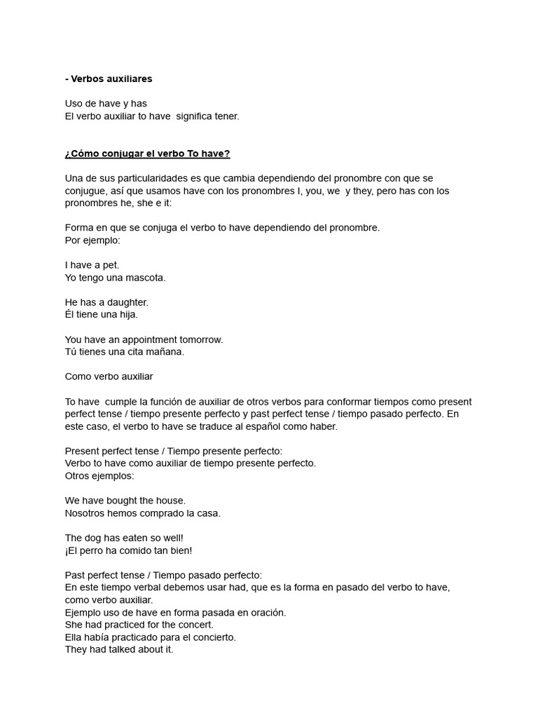 Uso del verbo auxiliar "to have" | PDF