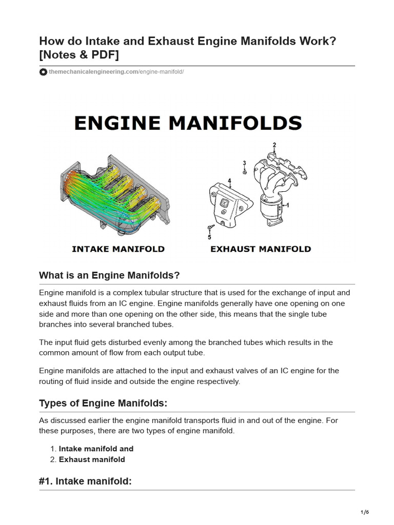 How Do Intake and Exhaust Engine Manifolds Work Notes PDF | PDF ...
