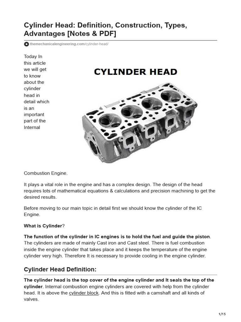 Cylinder Head Definition Construction Types Advantages Notes PDF | PDF ...