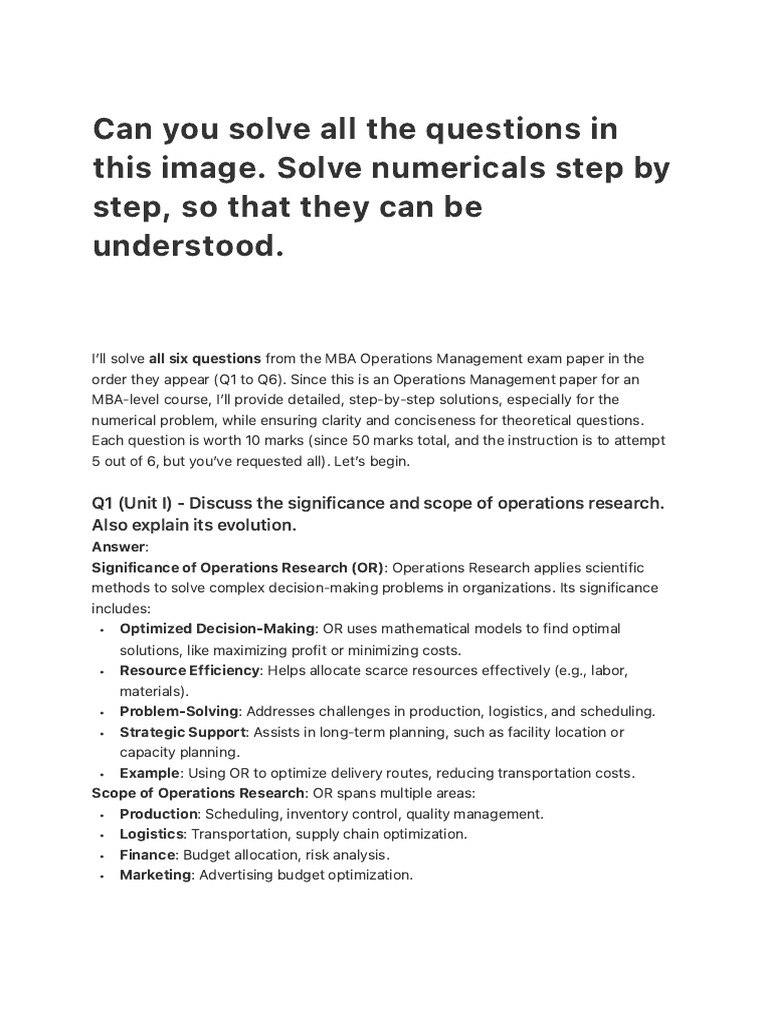 OM Previous Yr Exam Solved (Part 1) | PDF | Mathematical Optimization ...