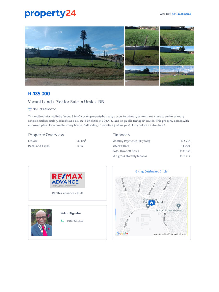 Vacant Land / Plot For Sale in Umlazi BB: No Pets Allowed | PDF