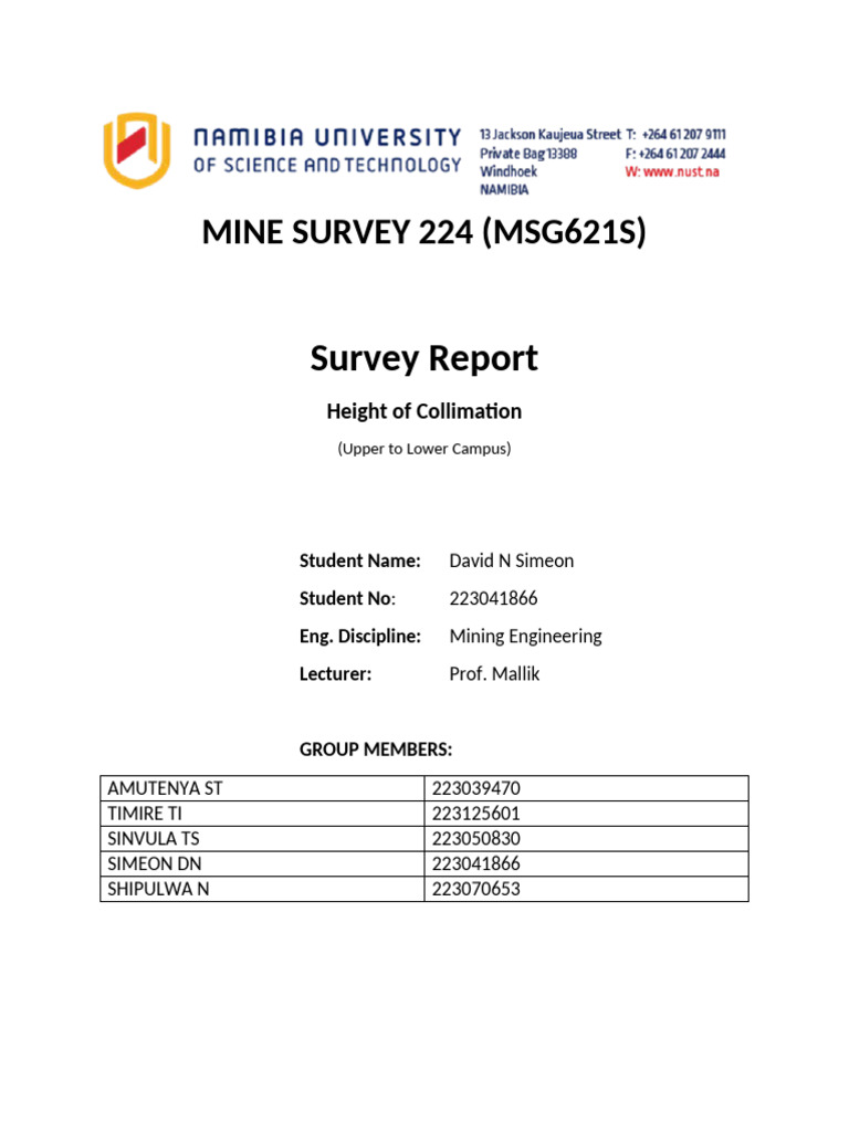 Mine Survey 224-Tate Choxah | PDF | Surveying | Accuracy And Precision