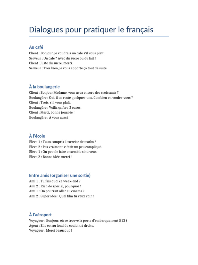 Dialogues pratiques en français | PDF