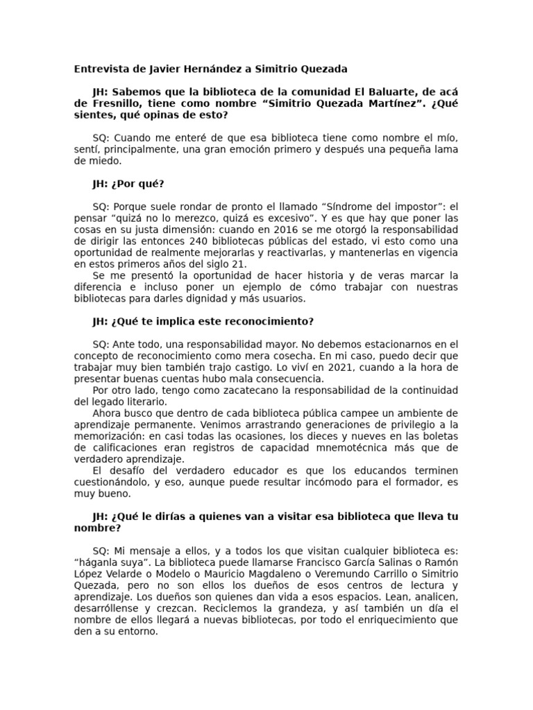 Entrevista de Javier Hernández A Simitrio Quezada | PDF