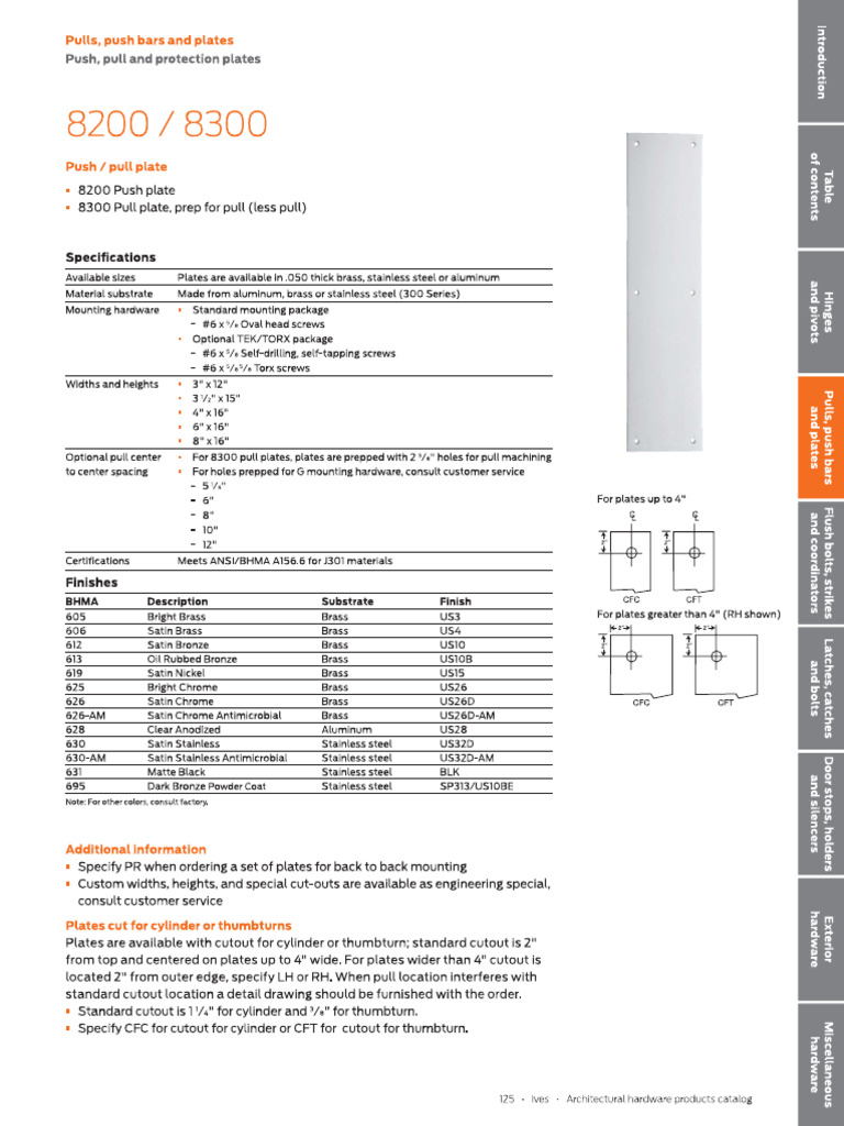 Ives Push Plates 8200 Data | PDF