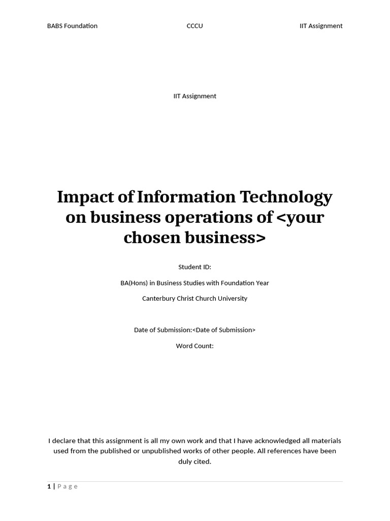 Cccu Iit Assignment Template | PDF