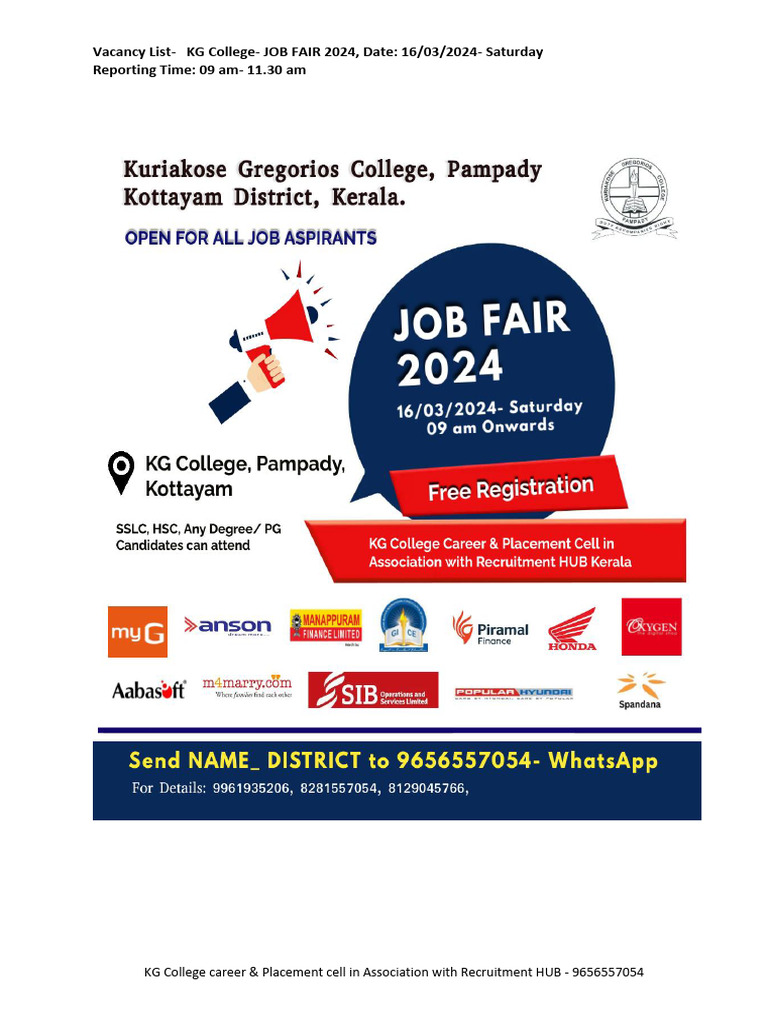 KG College Job Fair Vacancies | PDF | Labor | Business