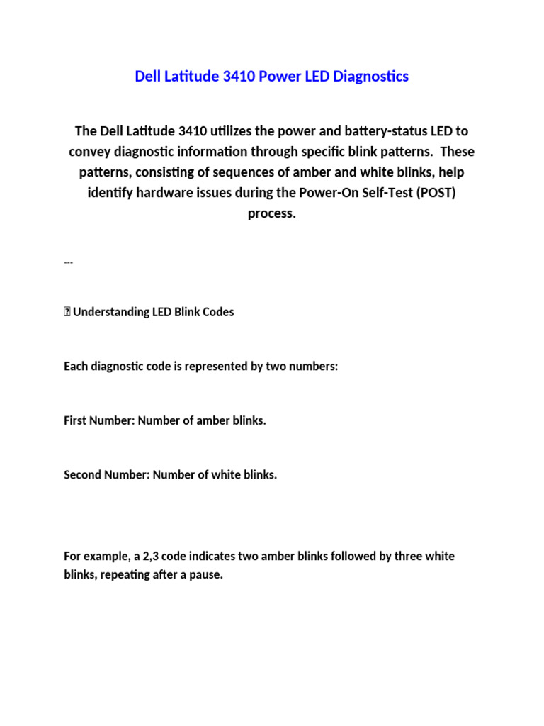 Dell Latitude 3410 LED Diagnostic Codes | PDF | Bios | Personal Computing