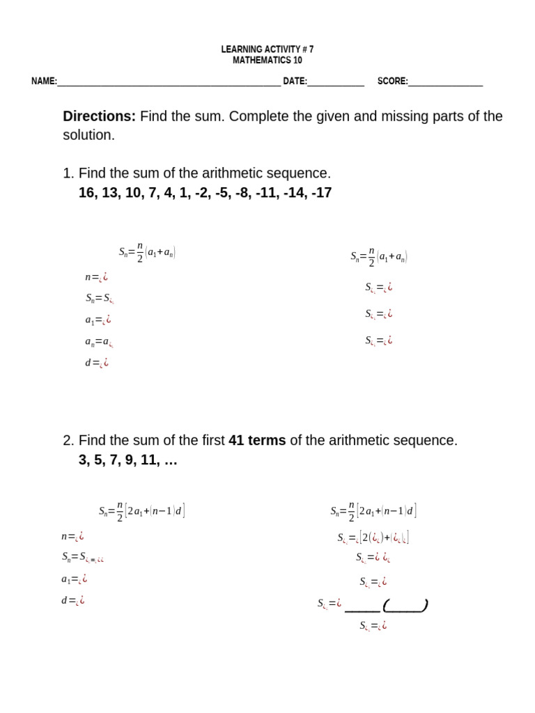 Activity # 7 - Finding The Sum | PDF | Mathematics | Mathematical Analysis