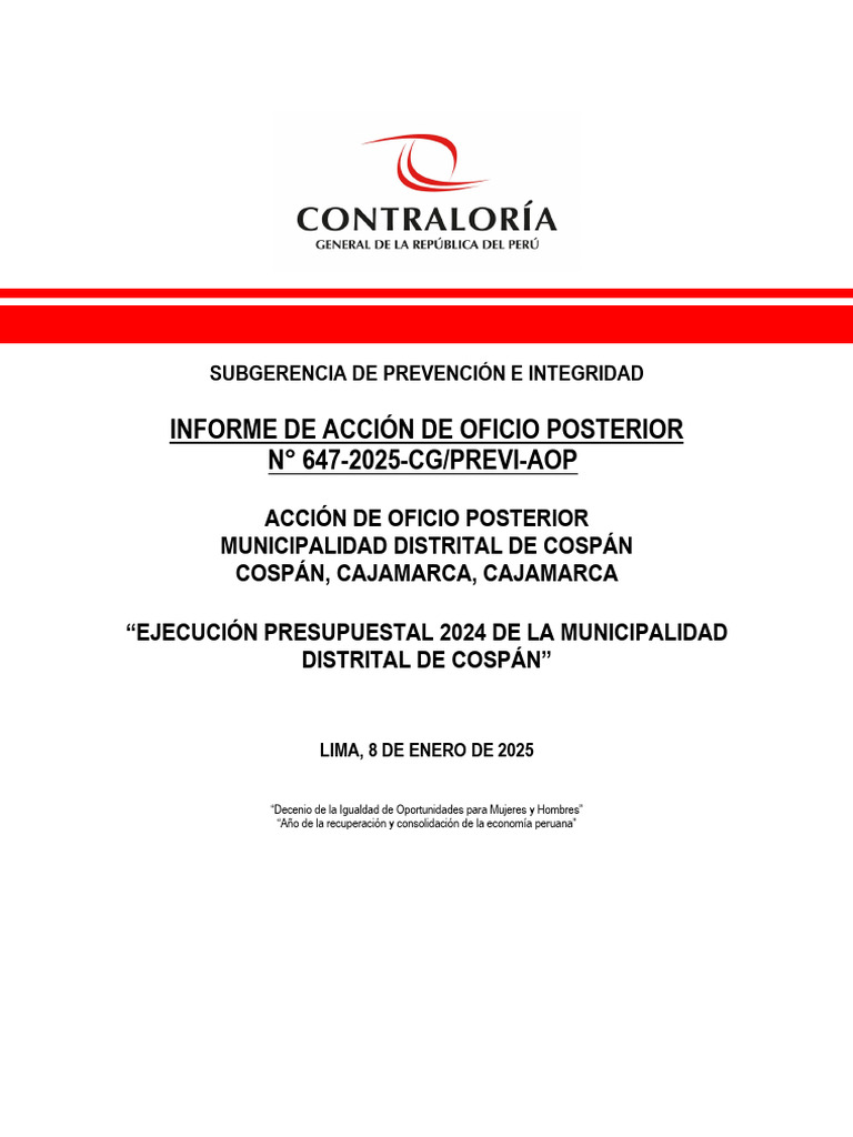 ACCION POSTERIOR #647-2025-CGPREVI-AOP Ejec. Presup 2024 | PDF | Presupuesto | Presupuesto del ...