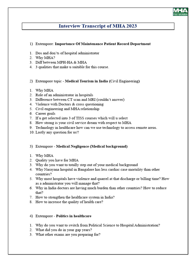 MHA ARC - Interview Transcript 1 | PDF | Health Administration | Health Care
