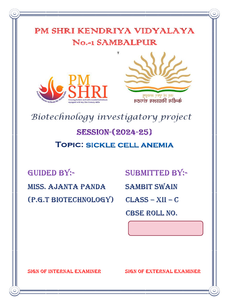 PM SHRI KENDRIYA VIDYALAYA N1 Biotechnology Project Sambit | PDF | Anemia | Spleen