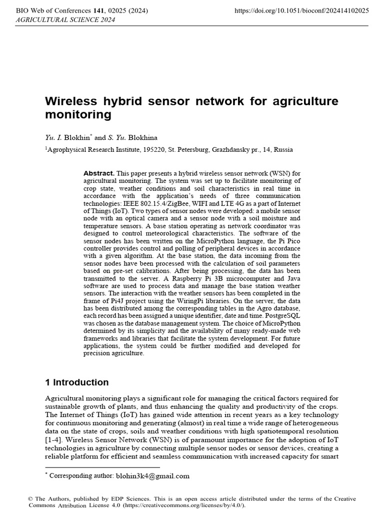 Wireless Hybrid Sensor Network For Agriculture Monitoring | PDF | Wireless Sensor Network ...