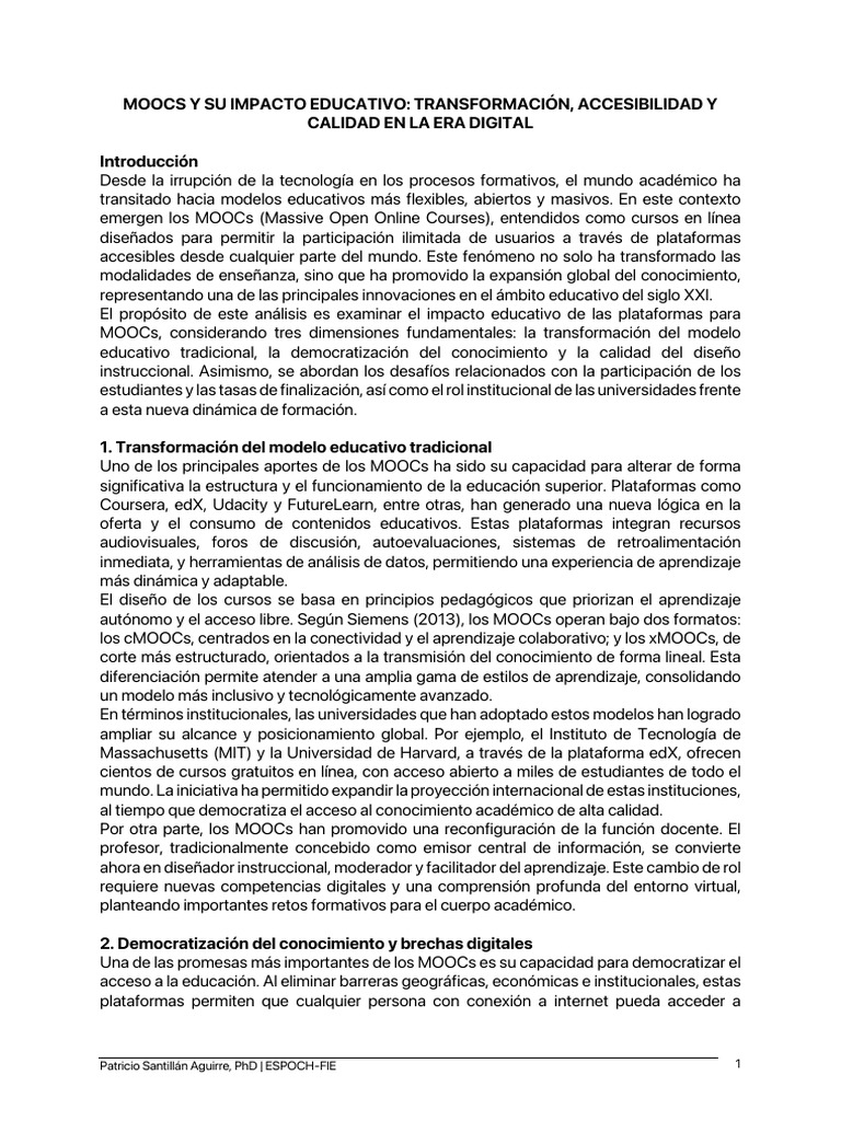 Moocs y Su Impacto Educativo | PDF | Curso abierto masivo en linea | Aprendizaje