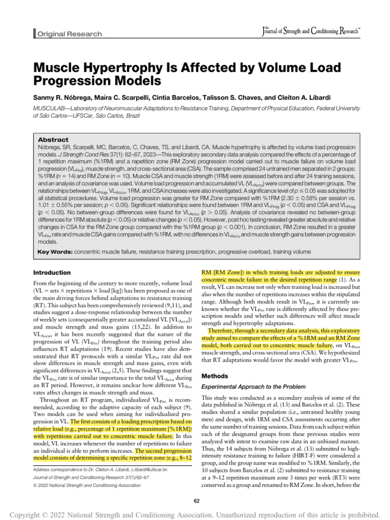 Volume Load Progression in Resistance Training | PDF | Strength ...