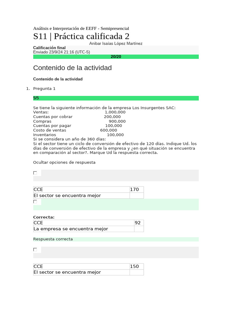 Análisis e Interpretación de EEFF-PC2 | PDF | Hoja de balance | Dinero
