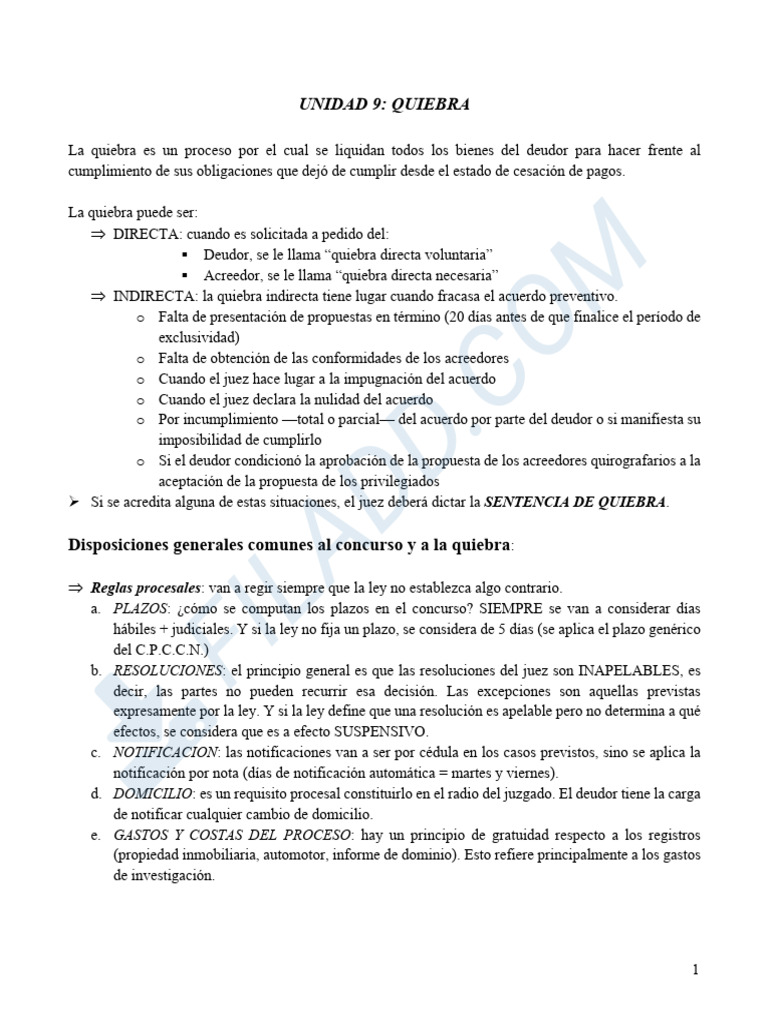Quiebra Resumen | PDF | Bancarrota | Bienes (Ley)