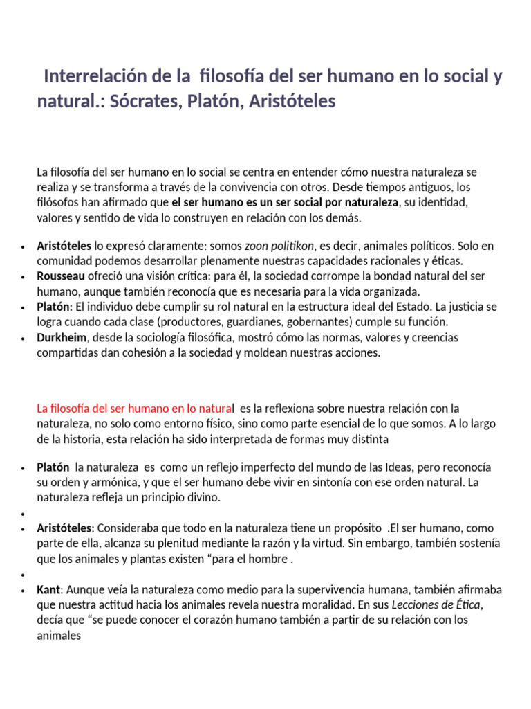 Interrelacion de La Filosofía Del Ser Humano en Lo Social y Natural ...