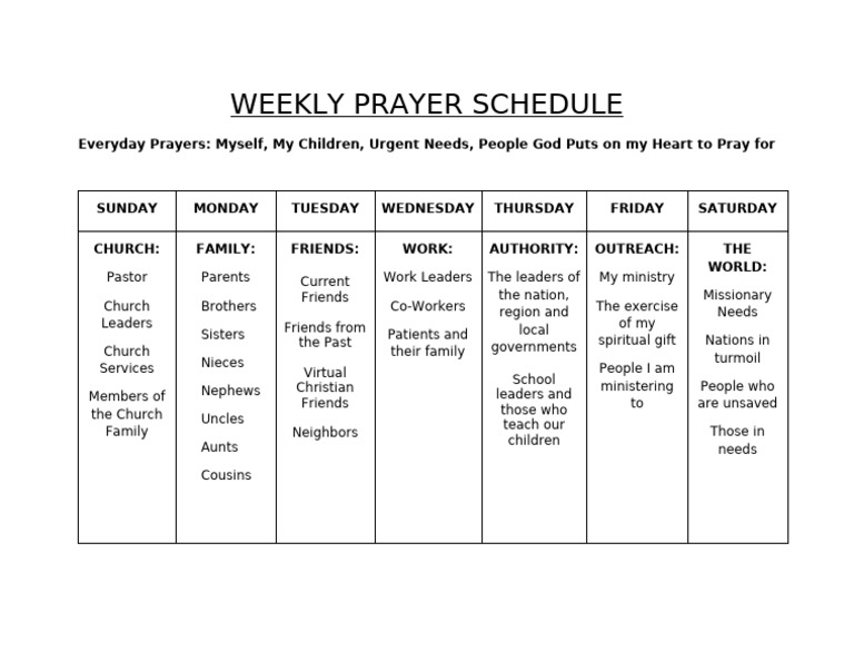 Weekly Prayer Schedule | PDF