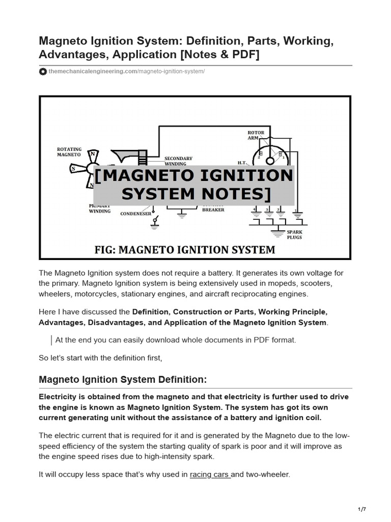 Magneto Ignition System Definition Parts Working Advantages Application ...