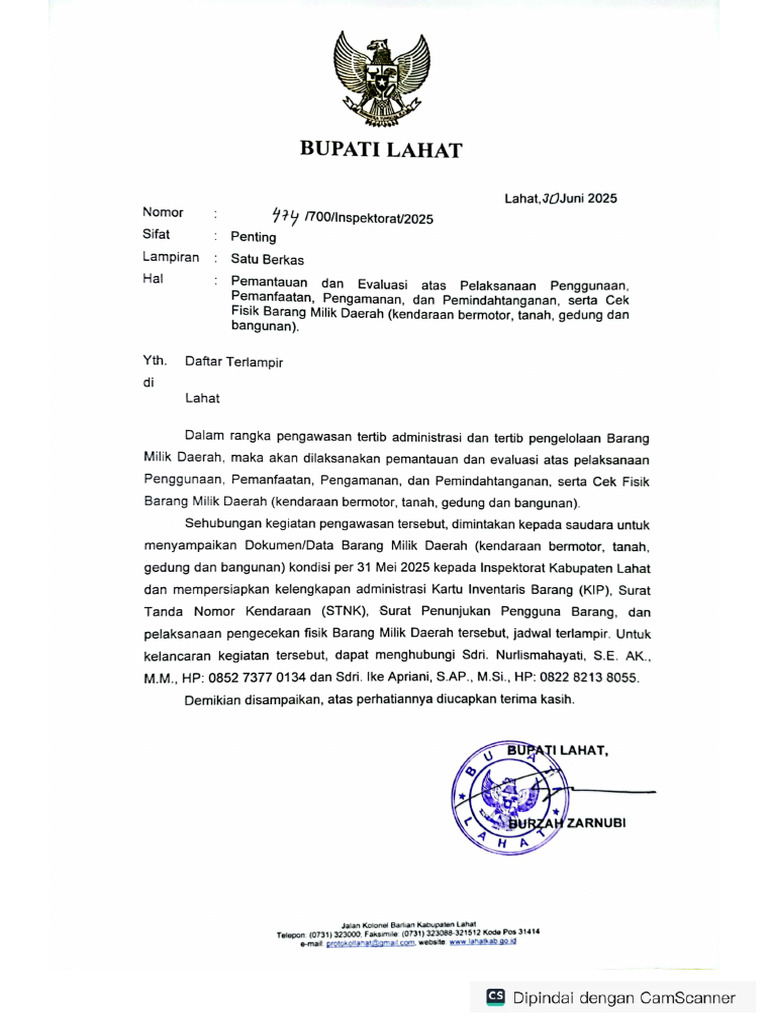 Surat Bupati Kepada OPD | PDF