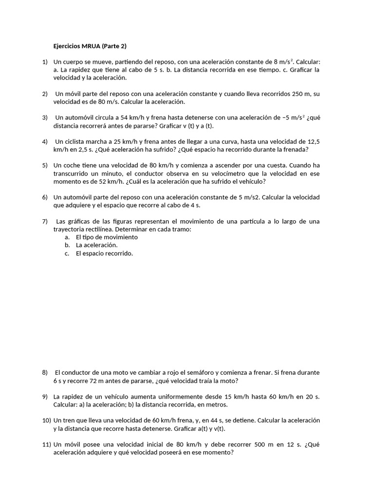 Ejercicios MRUA (Partes 2 y 3) | PDF | Velocidad | Aceleración