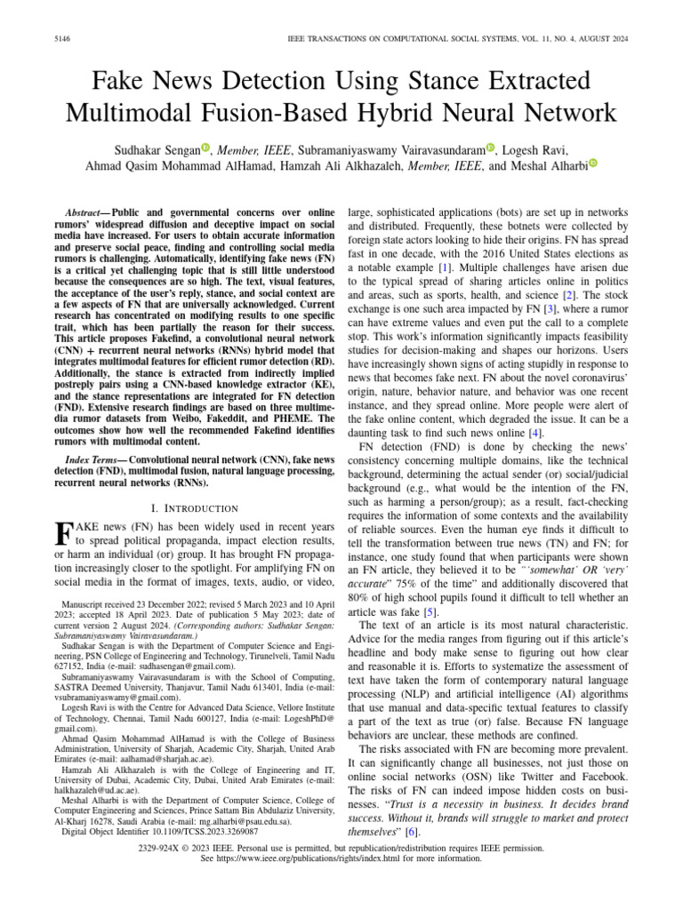 Fake News Detection Using Stance Extracted Multimodal Fusion Based Hybrid Neural Network Pdf