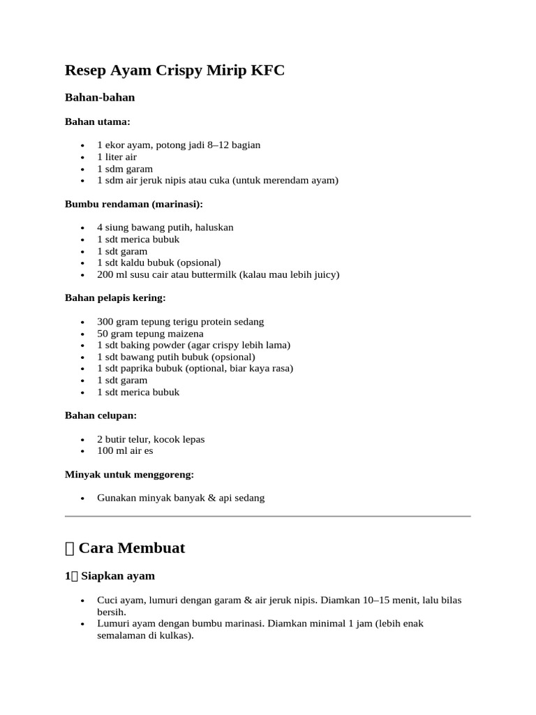 Resep Ayam Crispy Mirip KFC | PDF