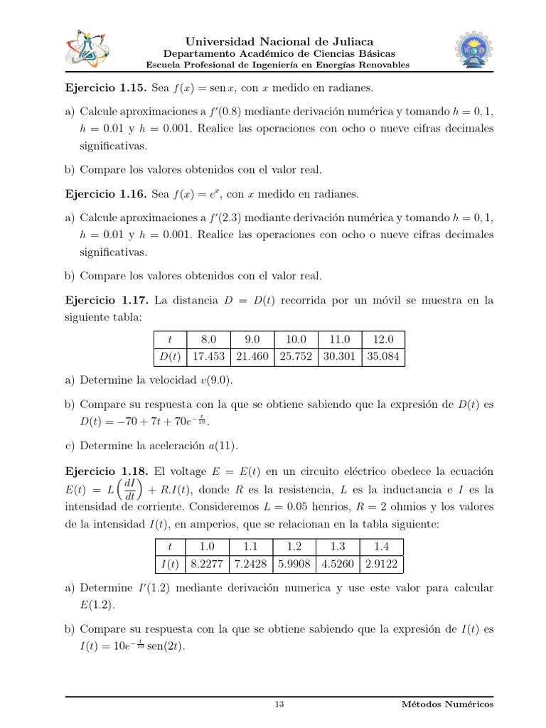 PRÁCTICA CALIFICADA N° 01 (Diferenciación Numérica) | PDF