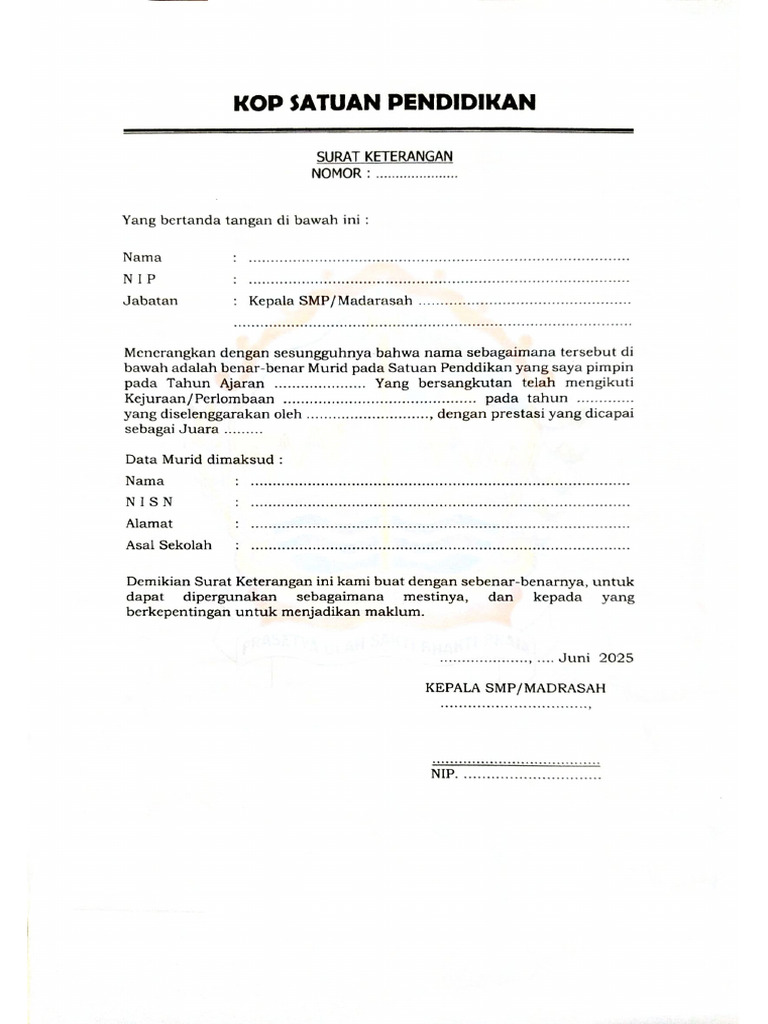 Surat Keterangan Prestasi | PDF