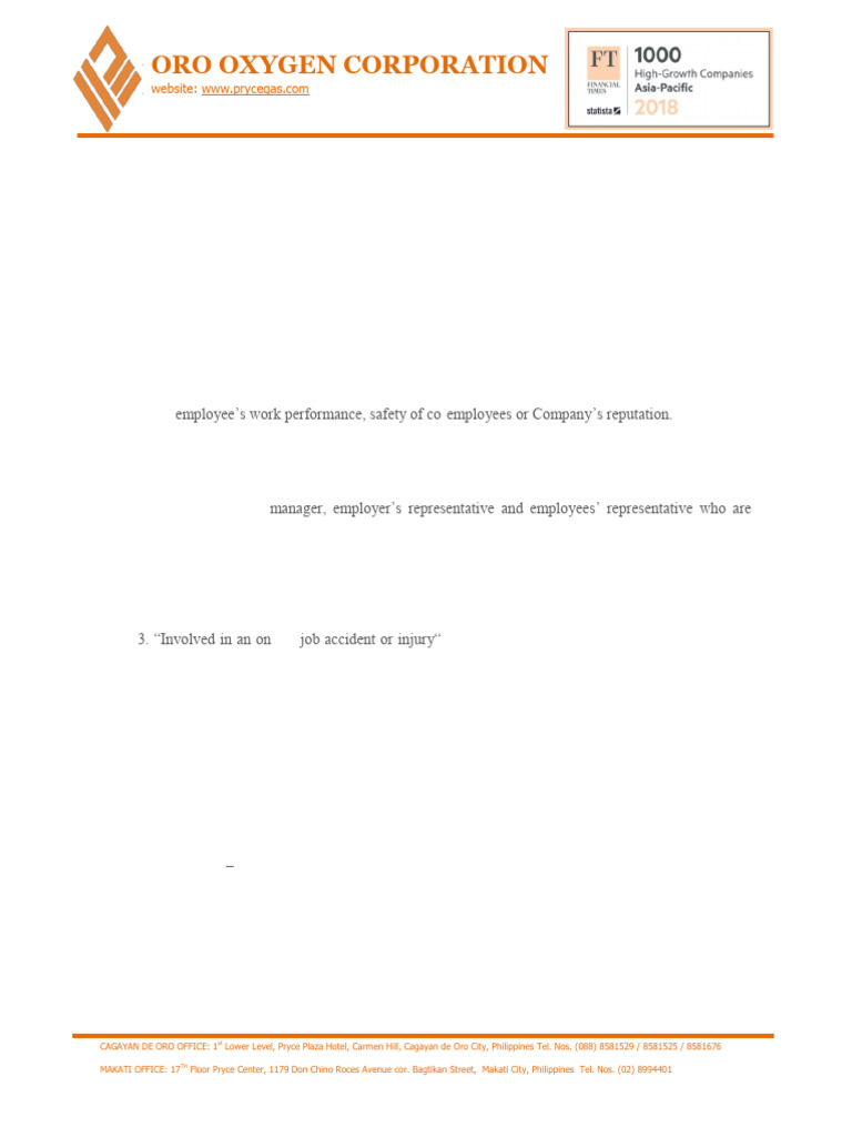 Prycegas Alcohol-Free Workplace Policy | PDF | Employment ...