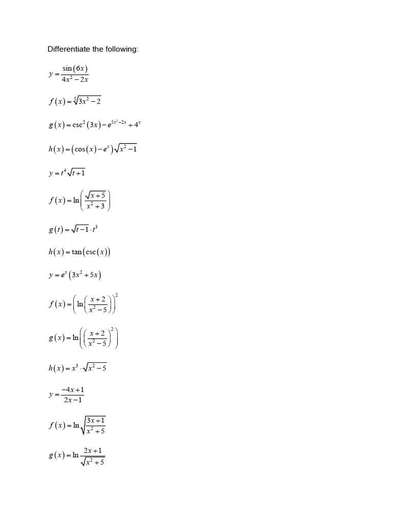 Additional Exercises Differentiation | PDF