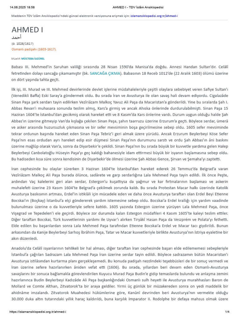 AHMED I - TDV İslâm Ansiklopedisi | PDF