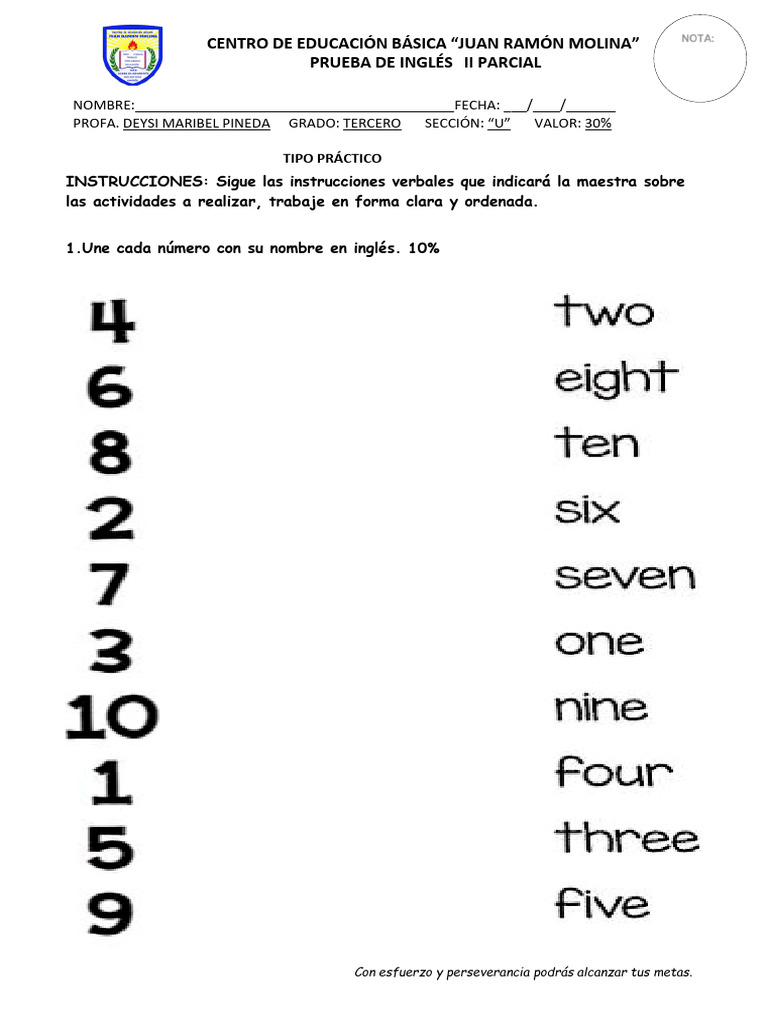Prueba II Parcial Ingles Tercero Grado-Mary-Jrm | PDF