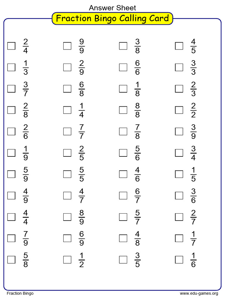 Fraction Bingo | PDF