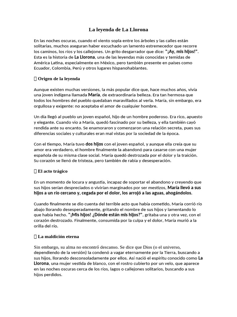 La Llorona: Leyenda y Origen | PDF