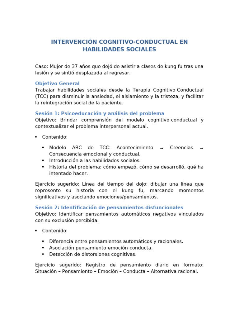 Guía TCC Habilidades Sociales KungFu | PDF | Terapia de conducta cognitiva | Psicoterapia