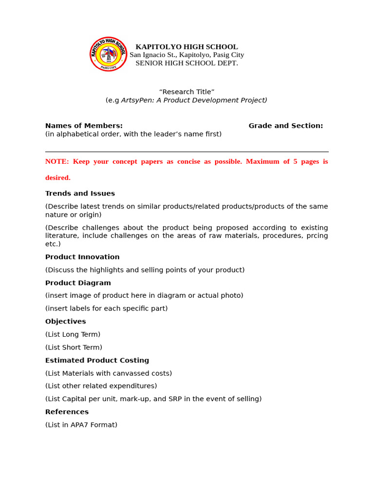 Concept Paper Format For Product Development | PDF