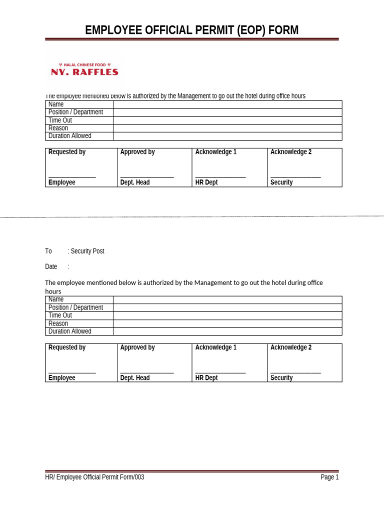 003-Employee Official Permit Form | PDF