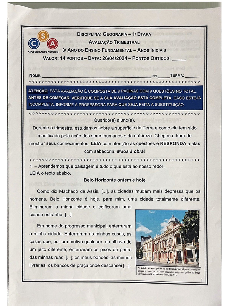 Geo 1 Trimestral - 3 Ano - 26042024 | PDF