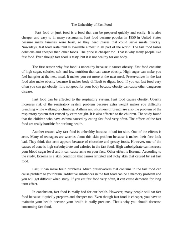 Health Risks of Fast Food Consumption | PDF | Fast Food | Obesity