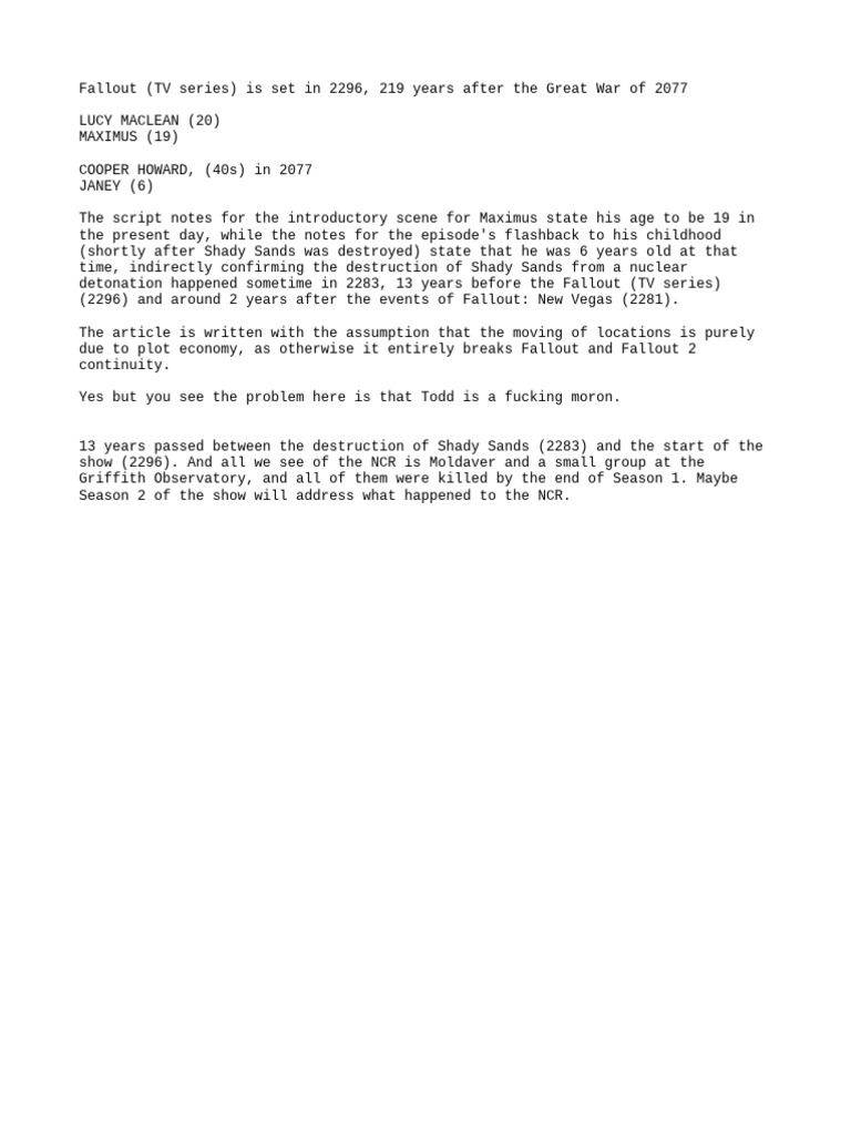 Fallout TV Show Timeline: 2296 Setting | PDF
