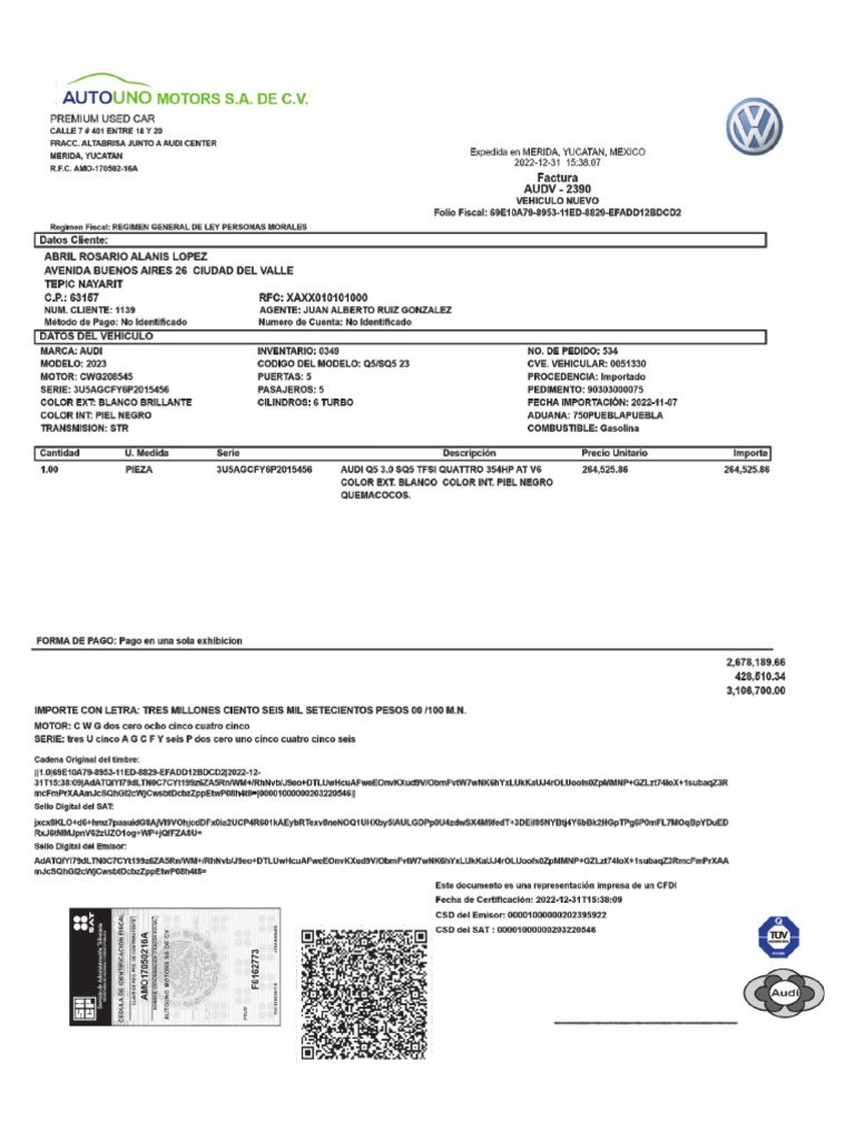 Factura Audi Q5 | PDF