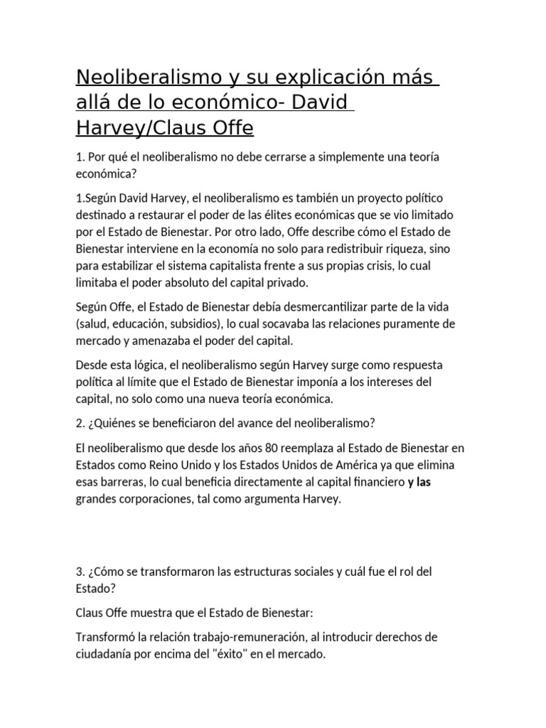 Neoliberalismo-Offe y Harvey | PDF