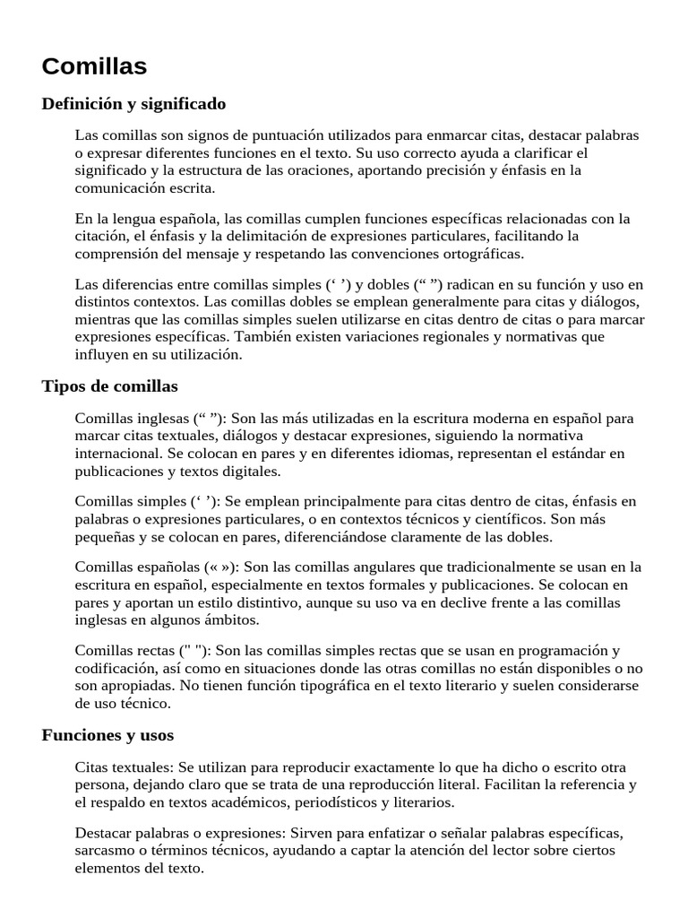 Uso y tipos de comillas en español | PDF | Comillas | Puntuación