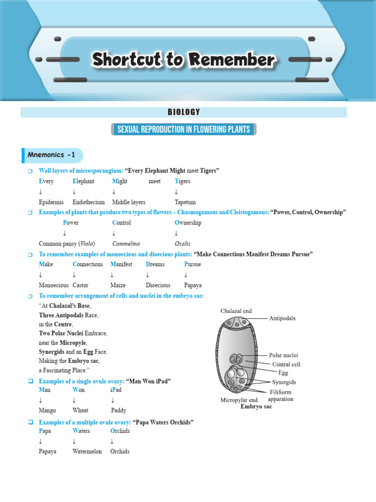 Class 12 QCB Biology Mnemonics | PDF | Reproductive System | Virus