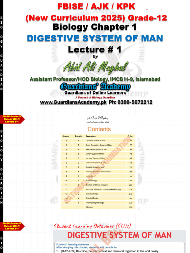 Biology-12 Lecture 1 Ch-1 Digestive System of Man | PDF | Human ...